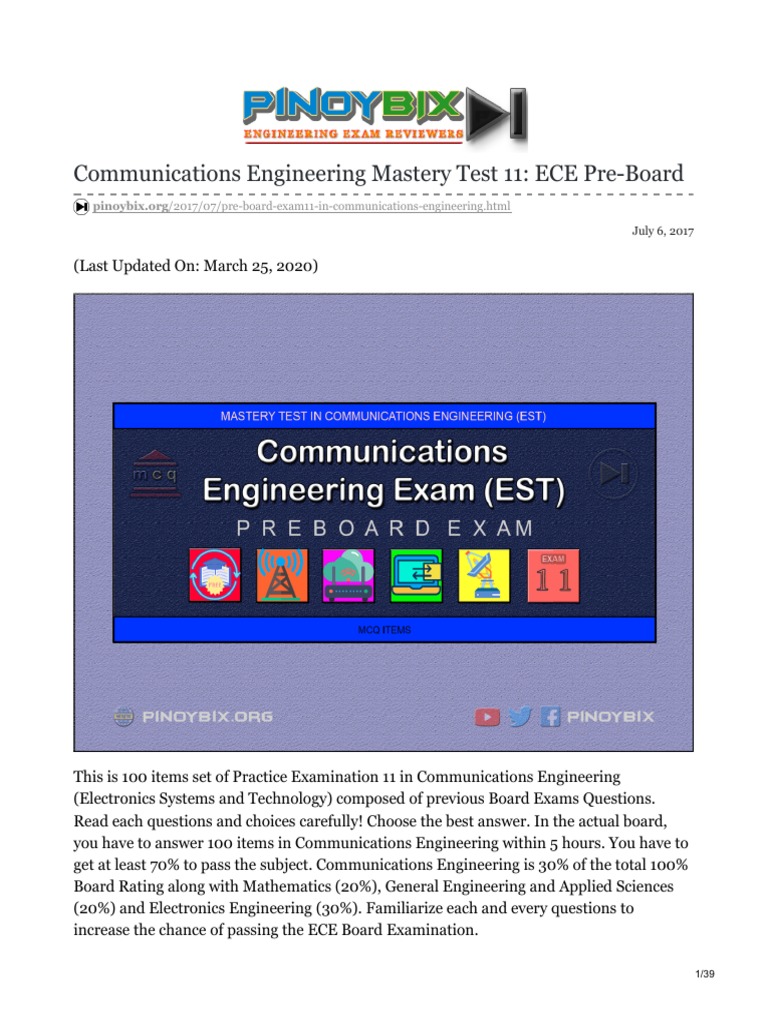 Communications Engineering Mastery Test 11 ECE Pre-Board | PDF ...