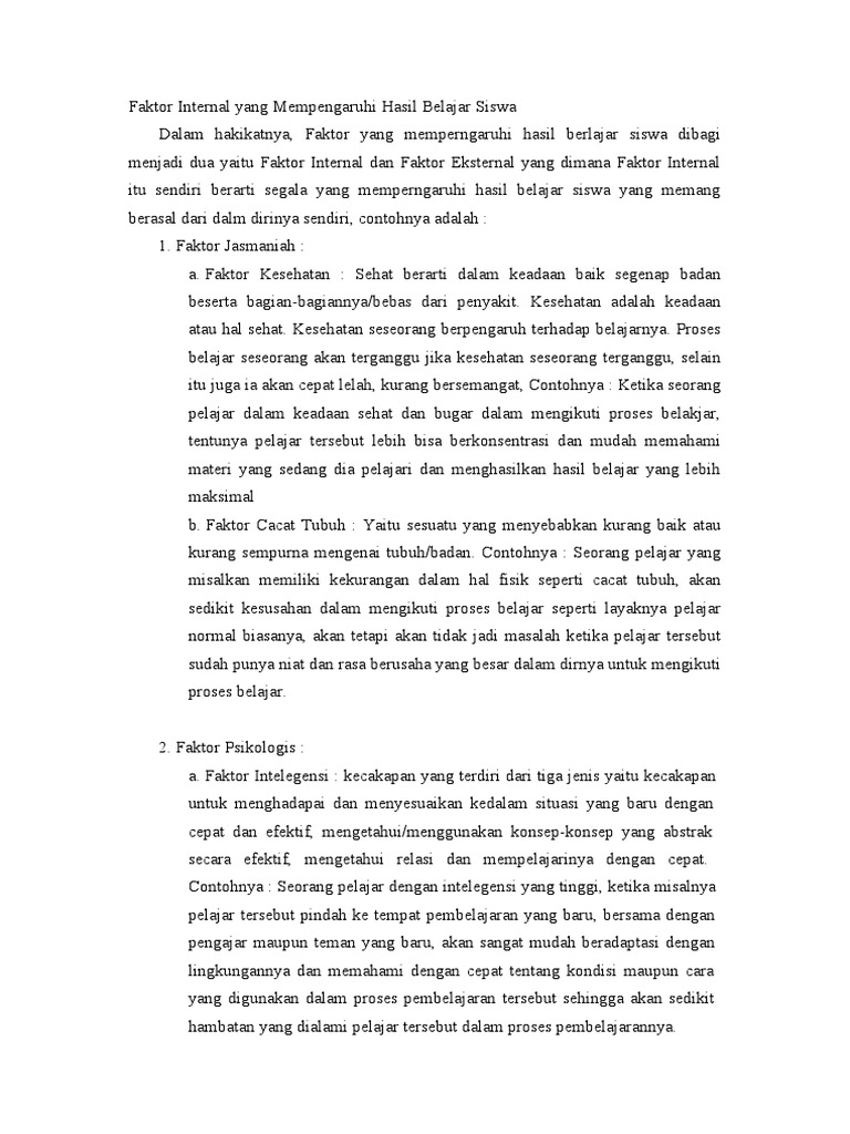 Contoh Faktor Internal Yang Mempengaruhi Hasil Belajar | PDF | Karier ...
