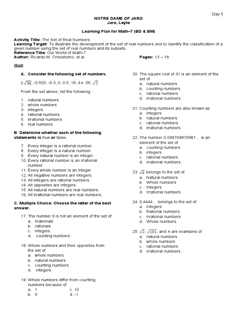 LP Math-7 (2nd & 3rd WK) | PDF | Subtraction | Rational Number