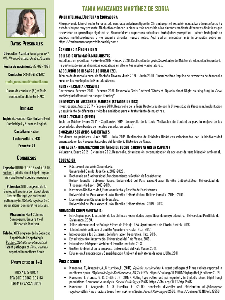 Cv-Tania Manzanos | PDF | Academia | Conservación