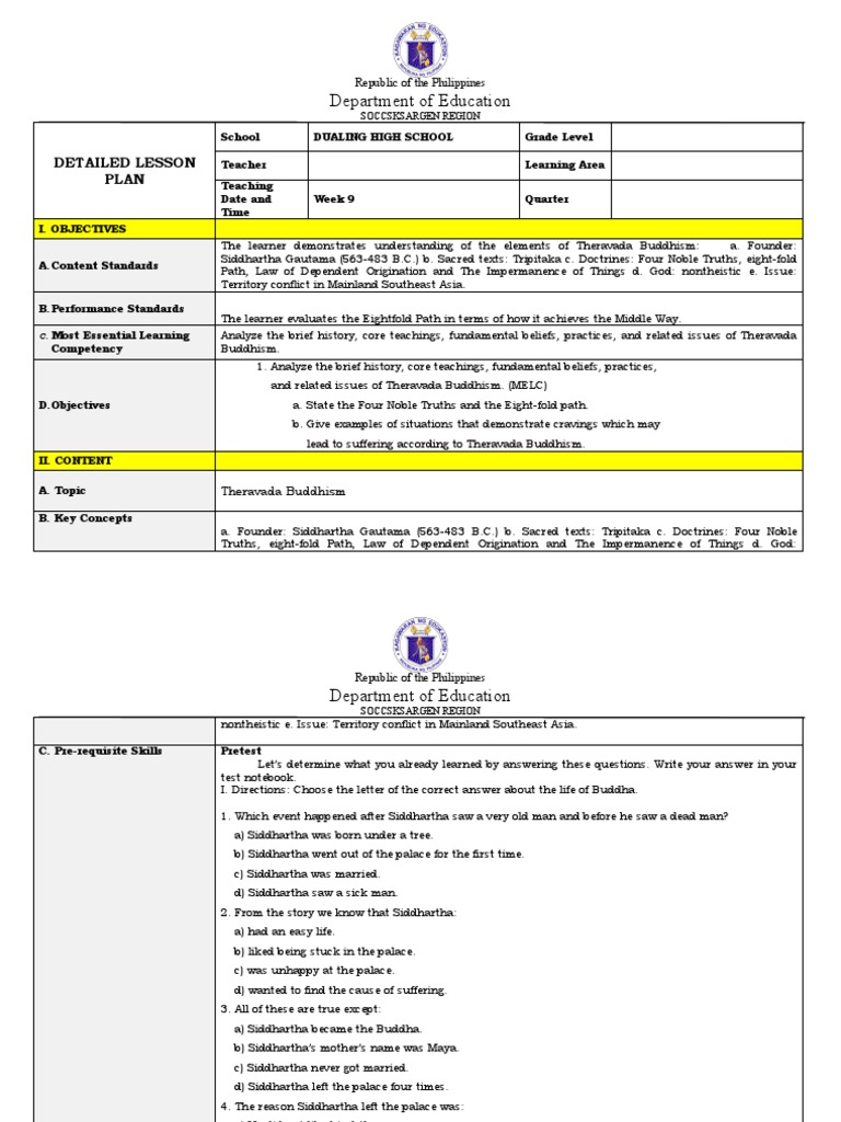 Department of Education: Detailed Lesson Plan | PDF | Noble Eightfold ...