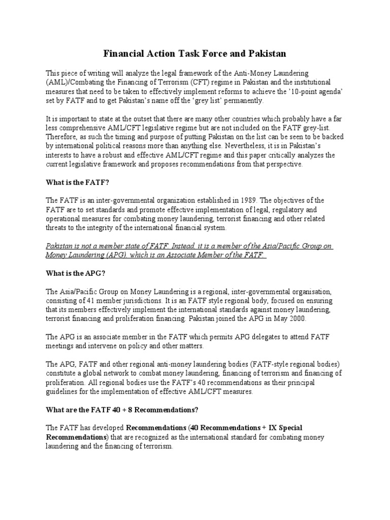 Financial Action Task Force and Pakistan | PDF | Financial Action Task ...