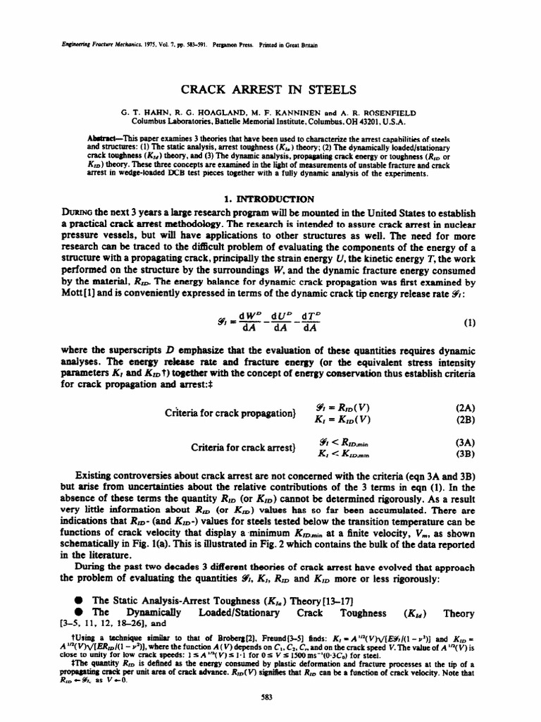 Crack Arrest in Steels: T, The | PDF | Fracture Mechanics | Fracture
