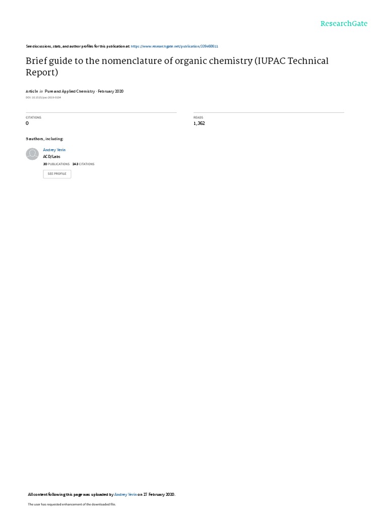 Brief Guide To The Nomenclature of Organic Chemistry (IUPAC Technical ...