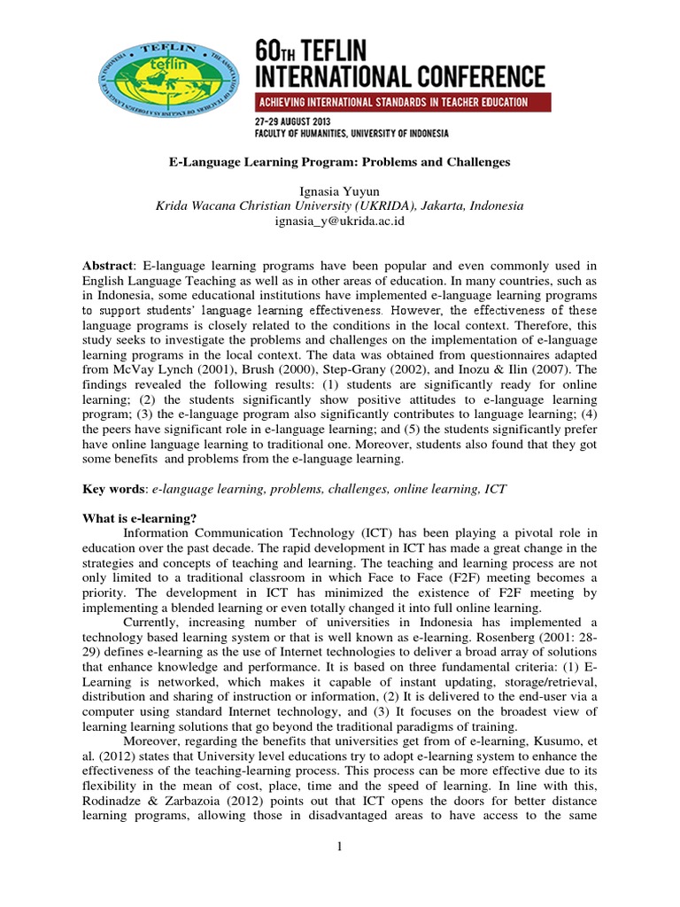 Yuyun2013 E-LanguageLearningProgramProblemsandChallenges TEFLIN | PDF ...