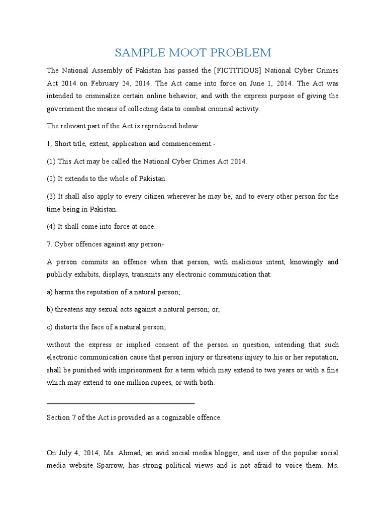 Sample Moot Problem | PDF | Crime & Violence | Crime Thriller