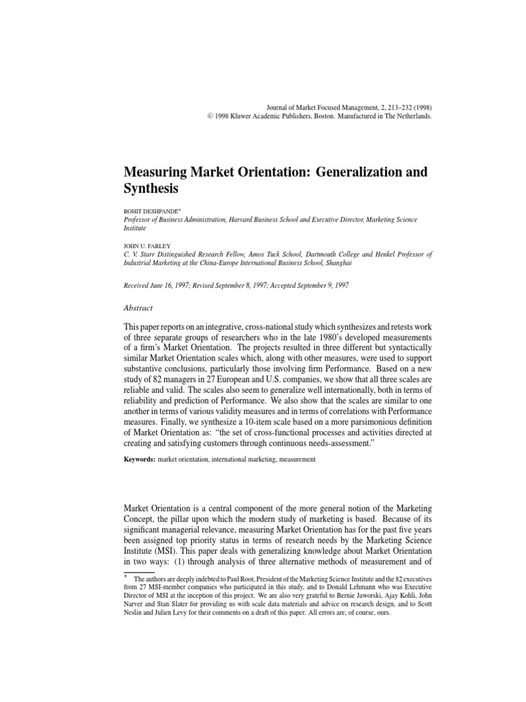 Measuring Market Orientation Effectively | PDF | Marketing | Meta Analysis