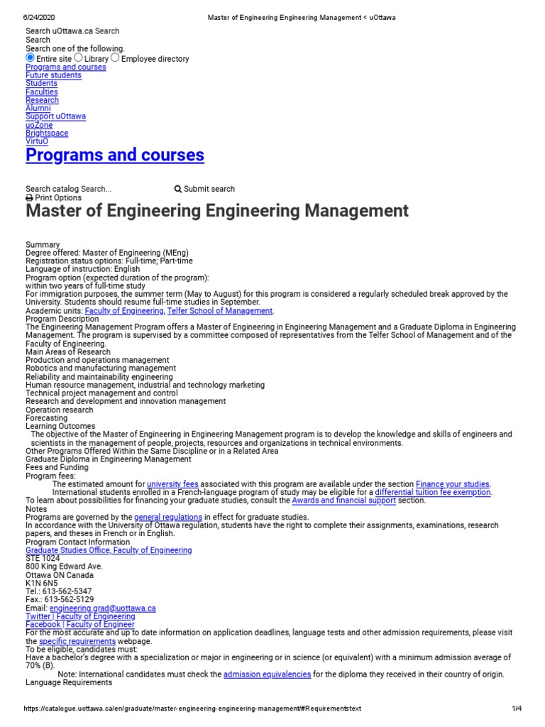 Master of Engineering Engineering Management - Uottawa | PDF ...