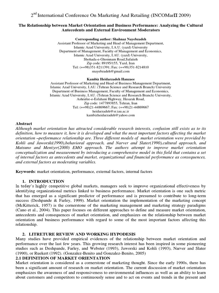 The Relationship Between Market Orientat PDF | PDF | Marketing ...