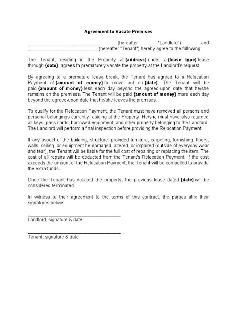 Agreement To Vacate Premises | PDF