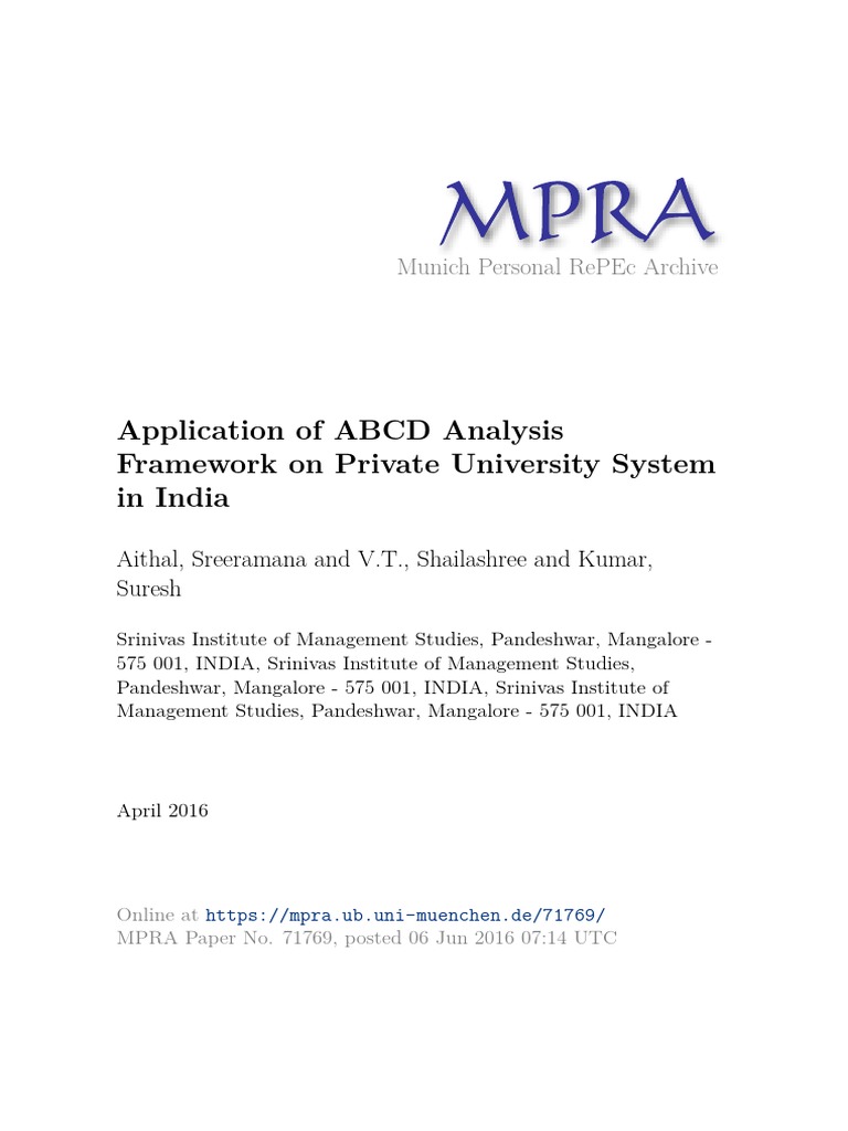 Application of ABCD Analysis Framework On Private University System in ...