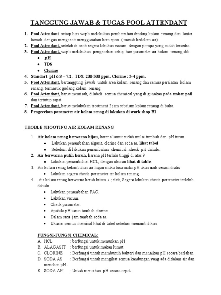 Sop Swimming Pool Atandend 2 | PDF