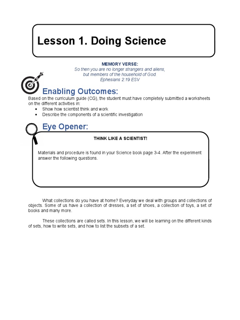 Lesson 1. Doing Science: Enabling Outcomes | PDF | Observation | Arial