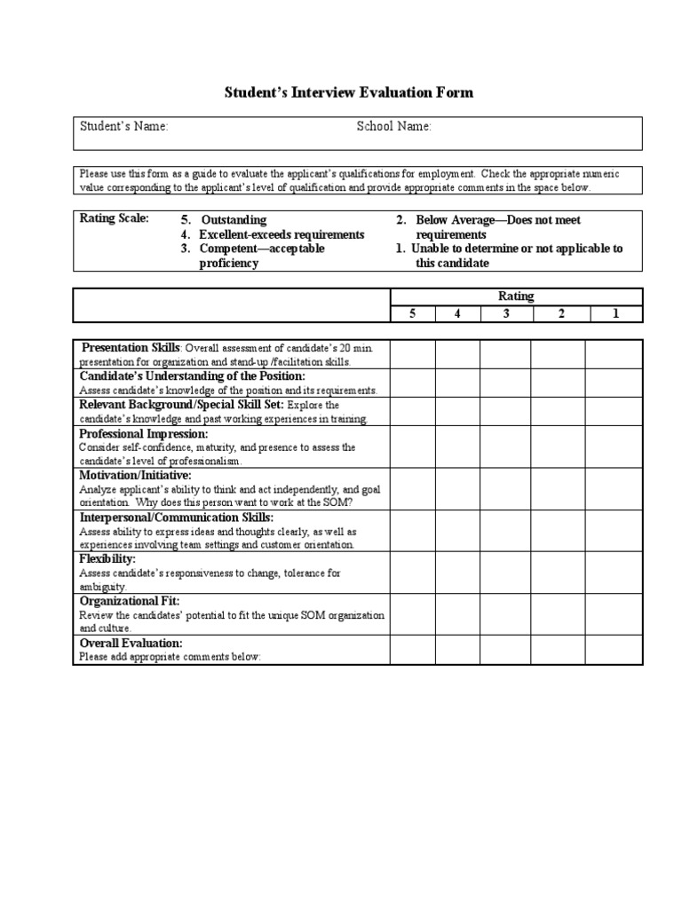 Student's Interview Evaluation Form | PDF