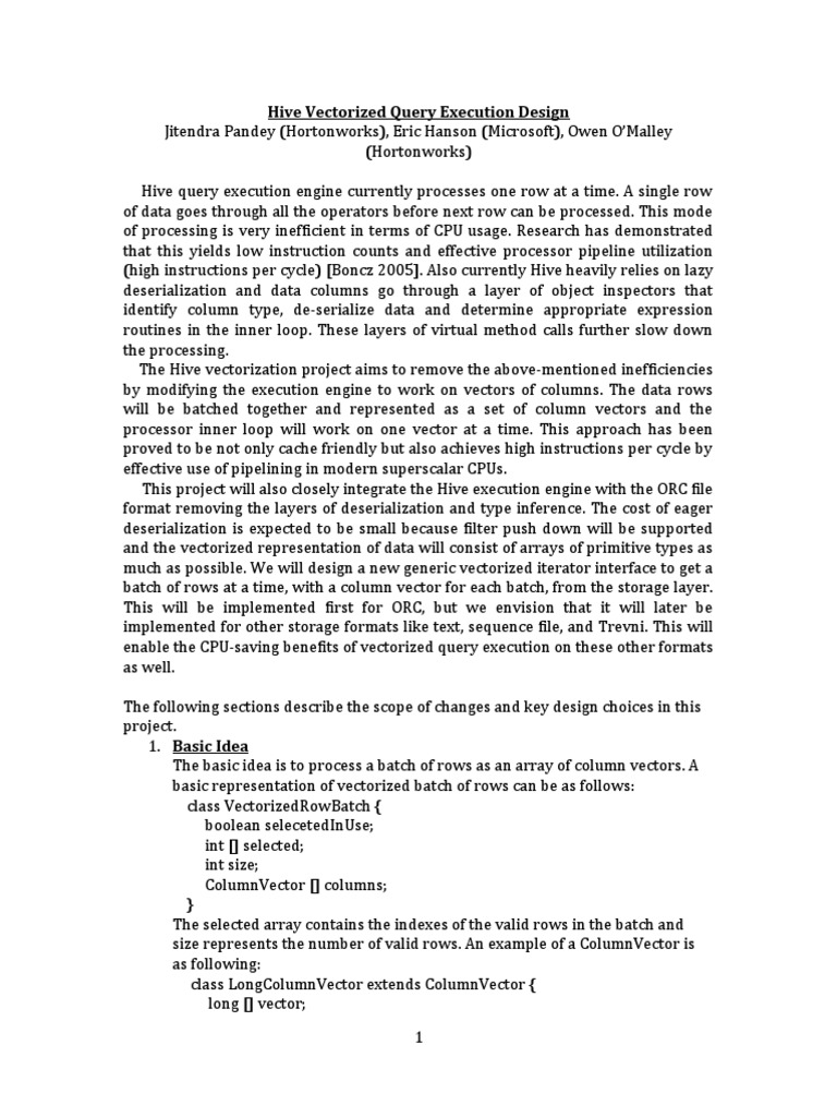 Hive Vectorized Query Execution Design Pdf Array Data Structure Central Processing Unit