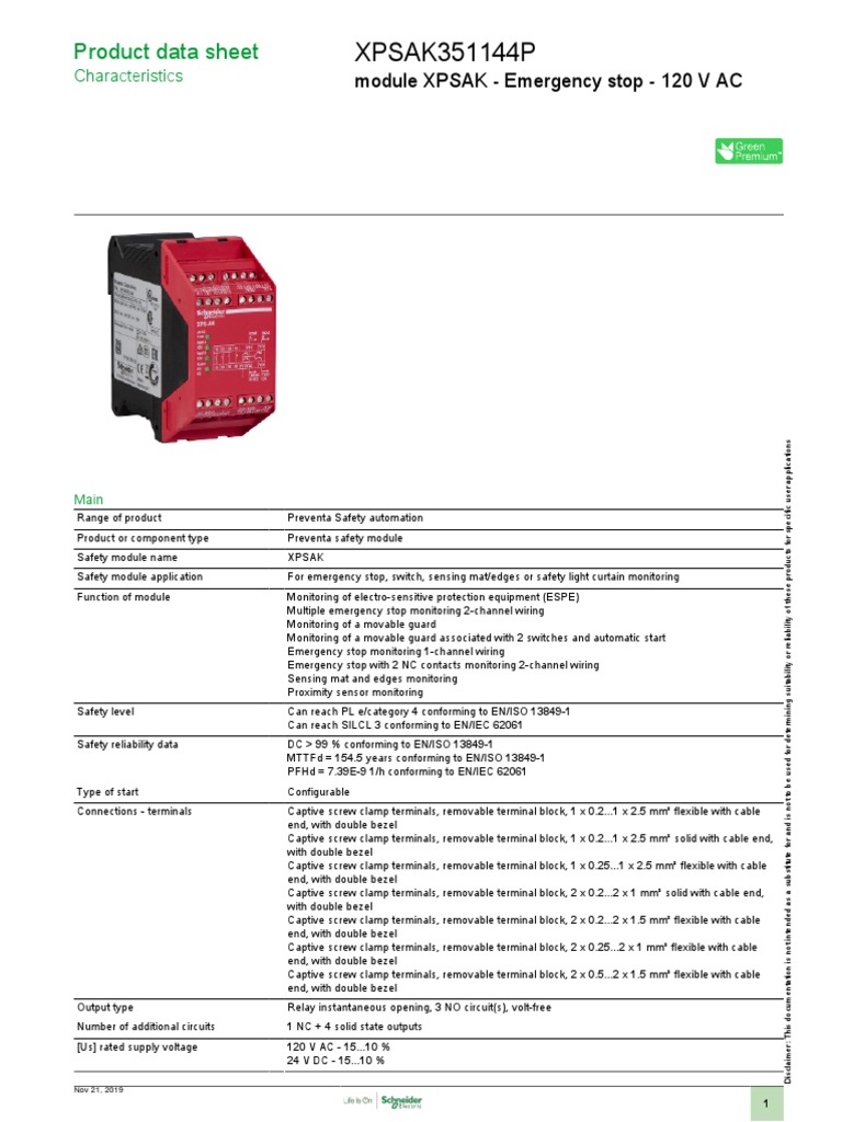 Preventa XPS - XPSAK351144P | PDF | Relay | Electrical Wiring