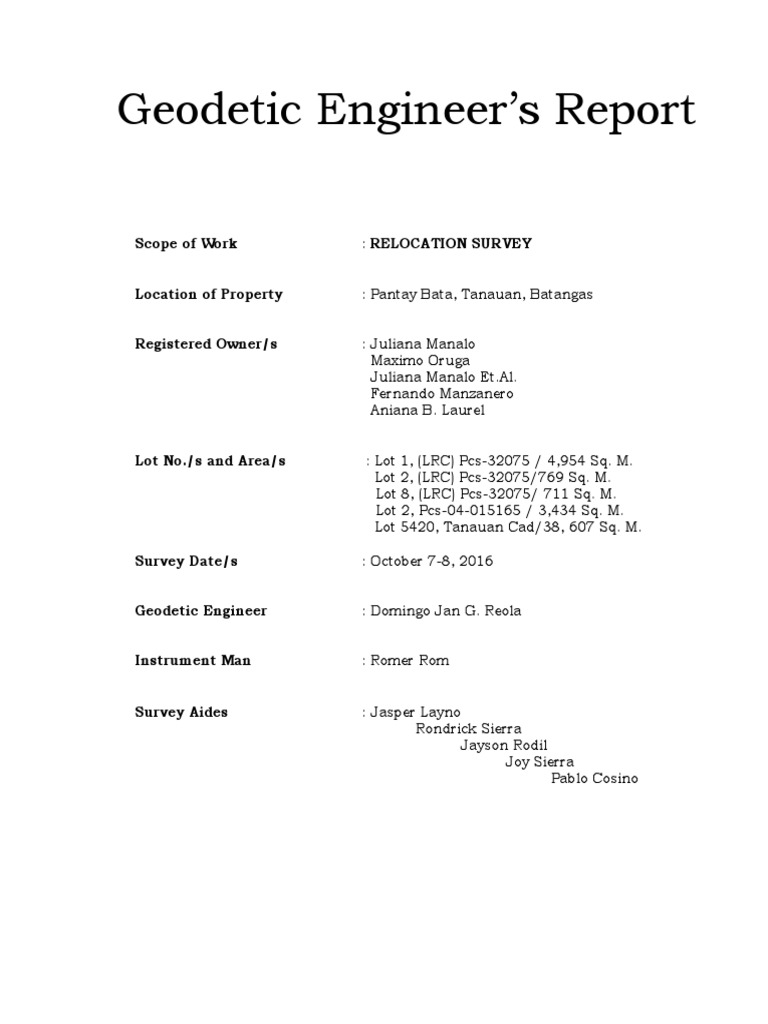 Relocation Survey Report for Five Lots in Tanauan, Batangas | PDF ...