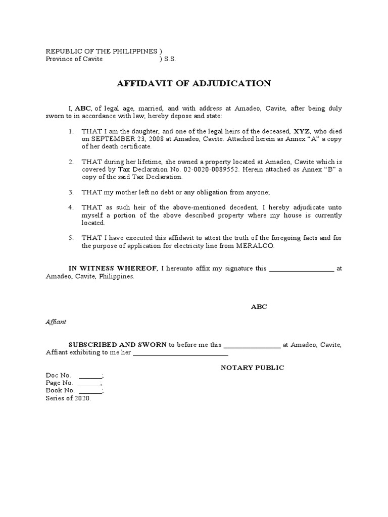 Affidavit of Adjudication Meralco | PDF