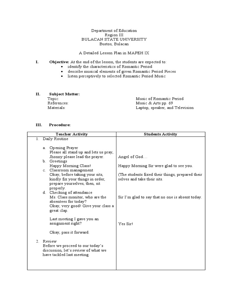 Detailed Lesson Plan | PDF | Romanticism | Sound