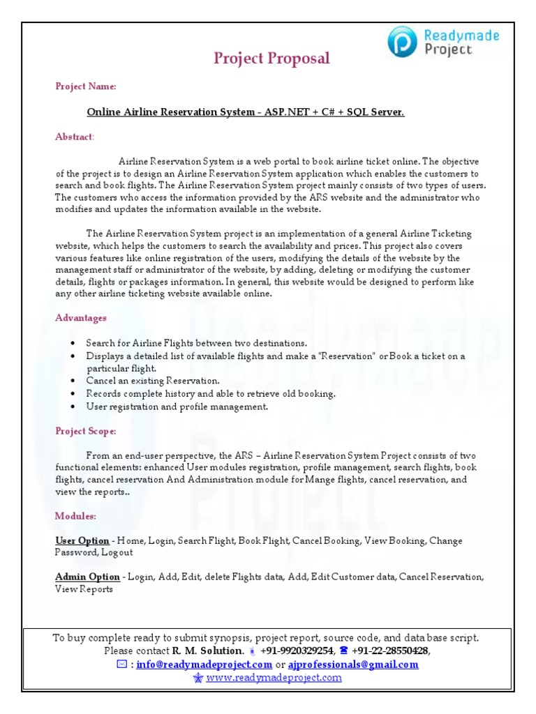 Airline Project Proposal | PDF | Databases | Websites