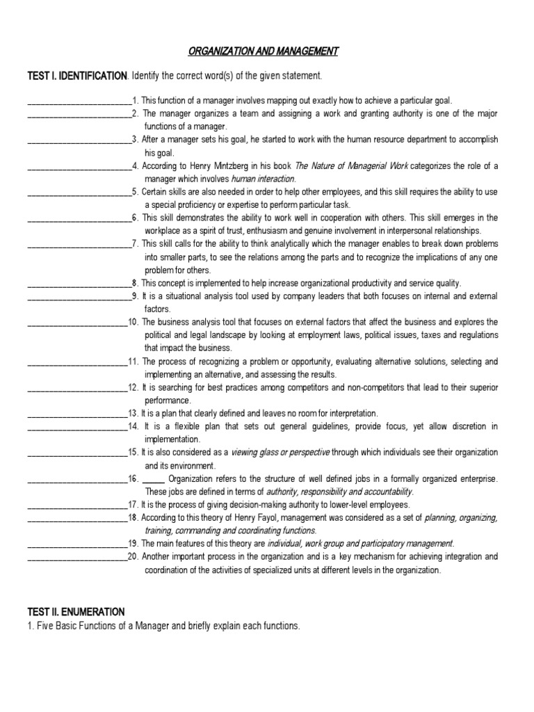 Third Quarter Exam-Organization and Management ( | PDF | Employment ...