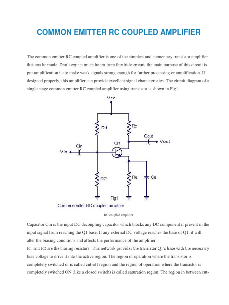 Common Emitter RC Coupled Amplifier PDF | PDF | Amplifier | Bipolar ...