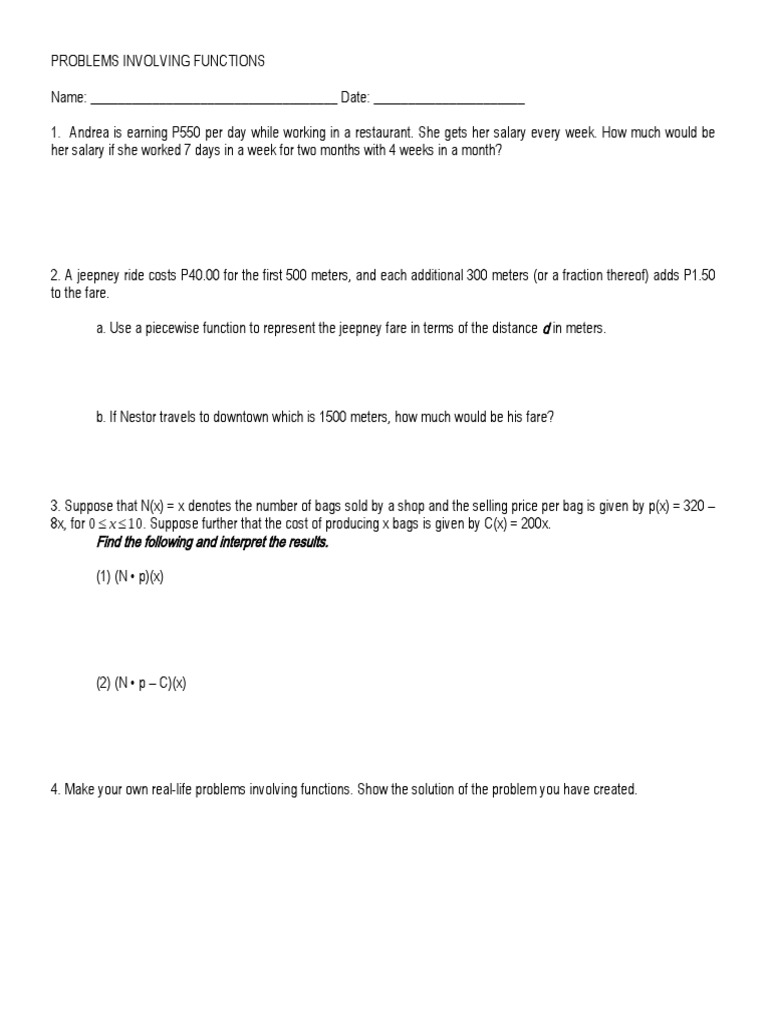 Problems of Functions | PDF