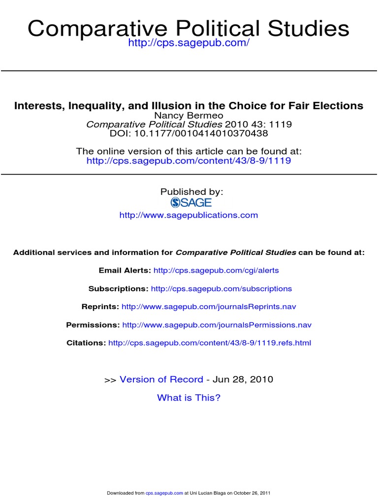 Comparative Political Studies: Interests, Inequality, and Illusion in The Choice For Fair ...