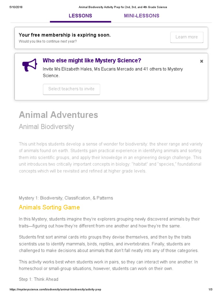 Animal Biodiversity Activity Guide | PDF | Biodiversity | Worksheet