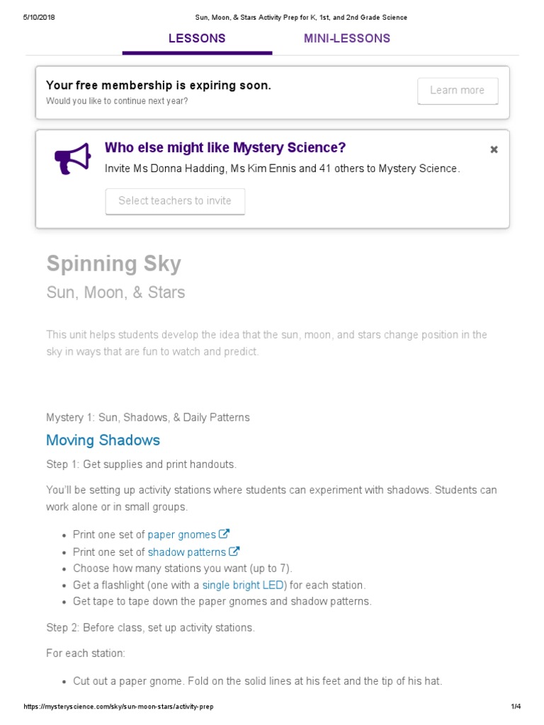 Sun, Moon, & Stars Activity Prep For K, 1st, and 2nd Grade Science | PDF
