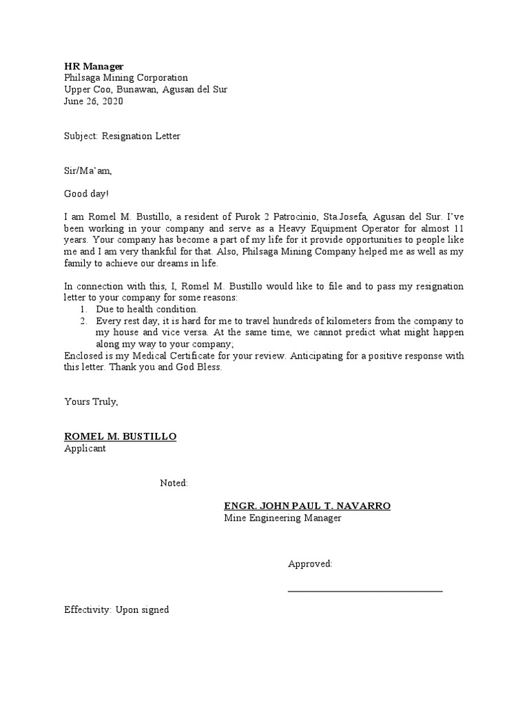 Heavy Equipment Operator Resignation Letter | PDF