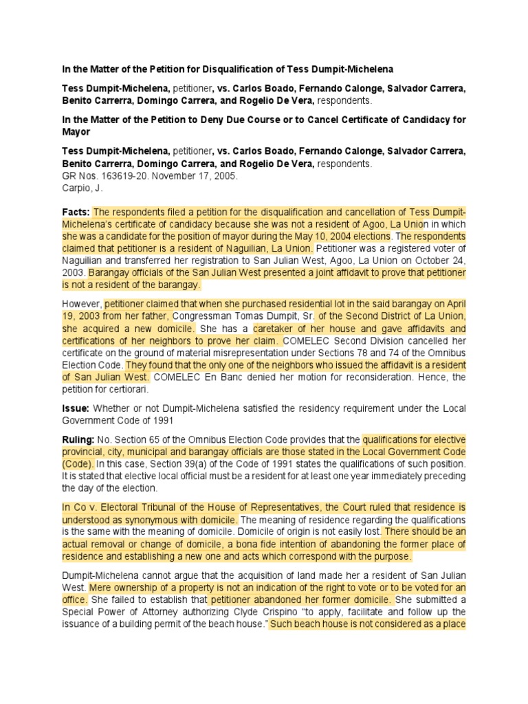 in The Matter of The Petition For Disqualification of Tess Dumpit | PDF ...