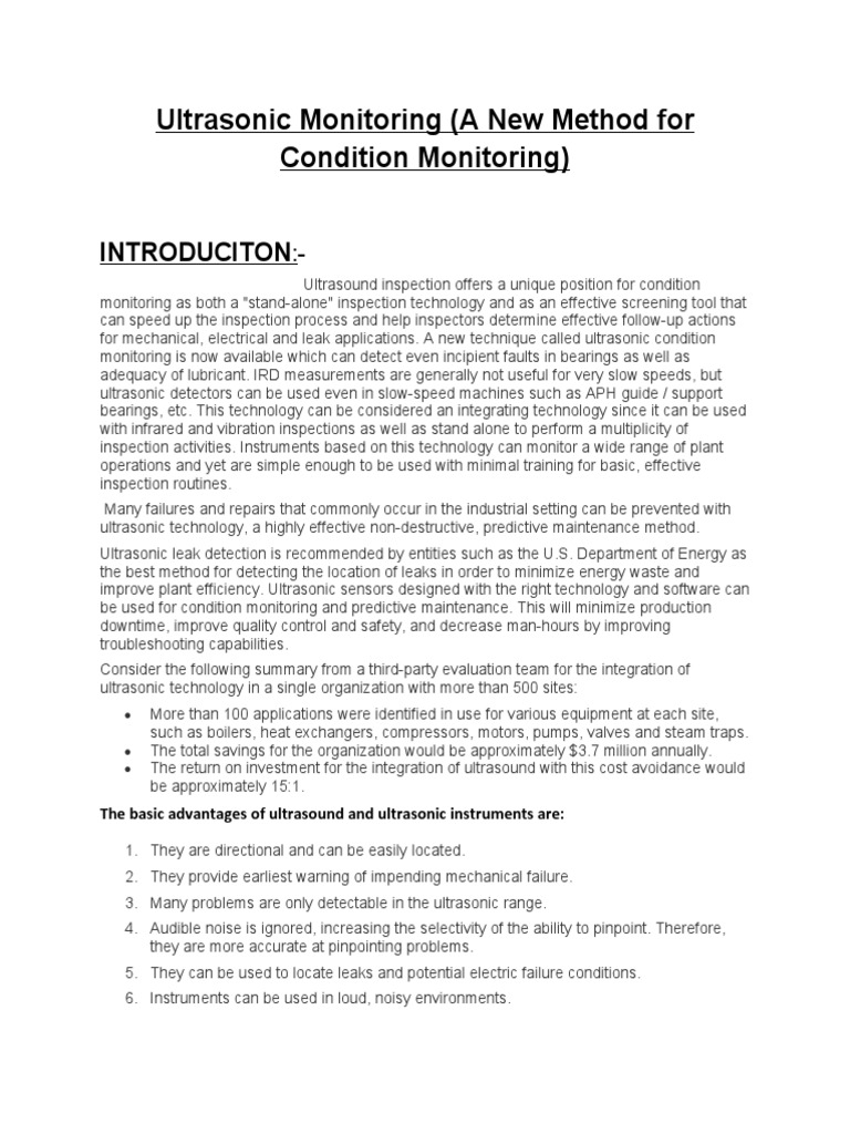 Ultrasonic Monitoring (A New Method For Condition Monitoring) | PDF ...