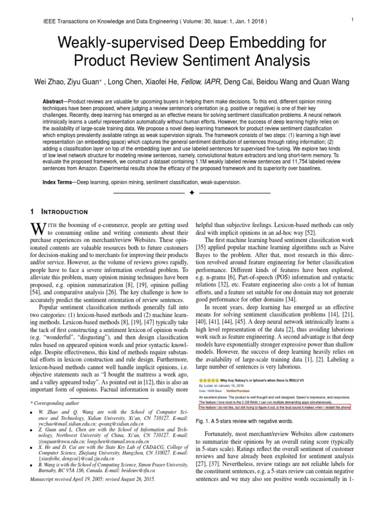Weakly-Supervised Deep Embedding For Product Review Sentiment Analysis | PDF | Deep Learning ...