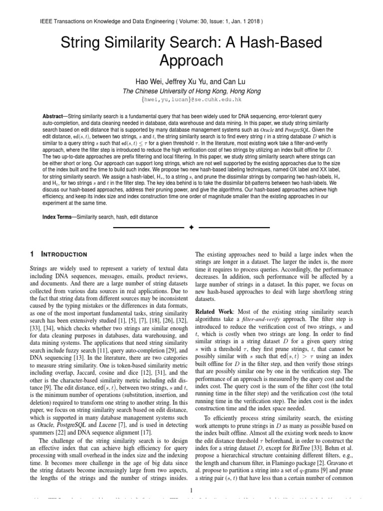 String Similarity Search A Hash Based Approach Hao Wei Jeffrey Xu Yu And Can Lu Pdf