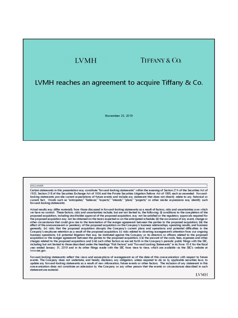 LVMH-Tiffany Presentation | PDF | Mergers And Acquisitions | Form 10 K