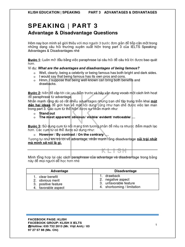 (Klish) Speaking Part 3 - Advantages & Disadvantages | PDF