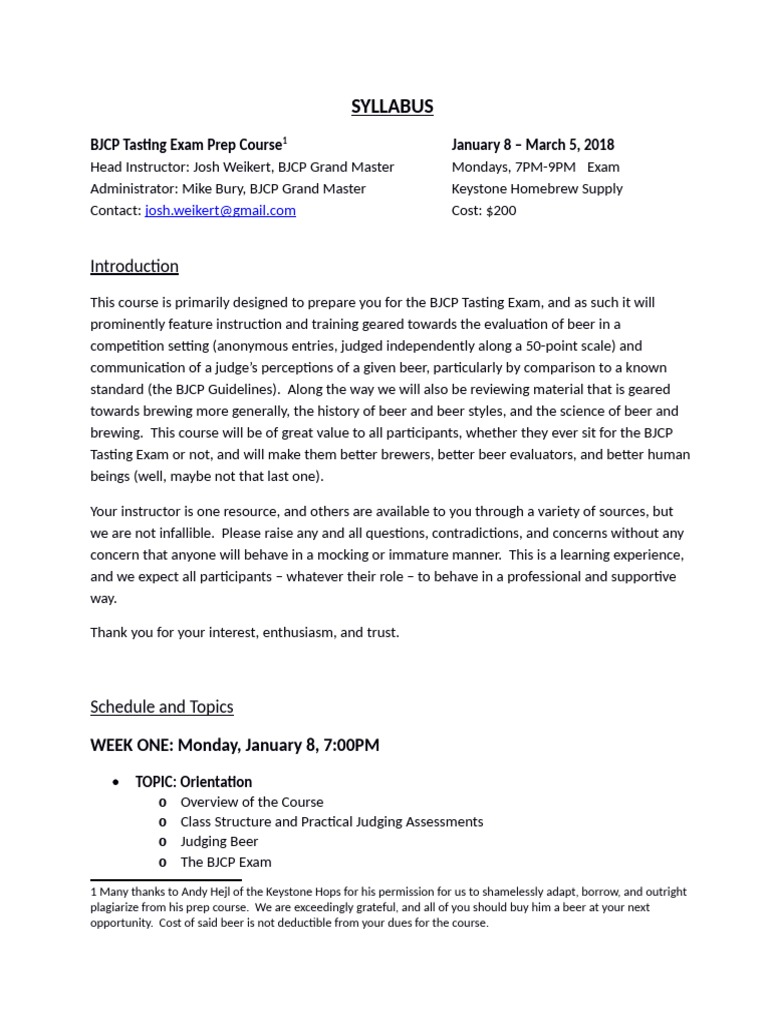 BJCP Exam Prep Course Syllabus 2018 PDF | Download Free PDF | Drink ...