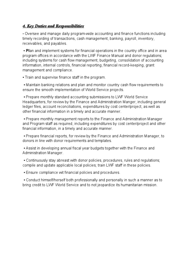 Key Duties and Responsibilities | PDF