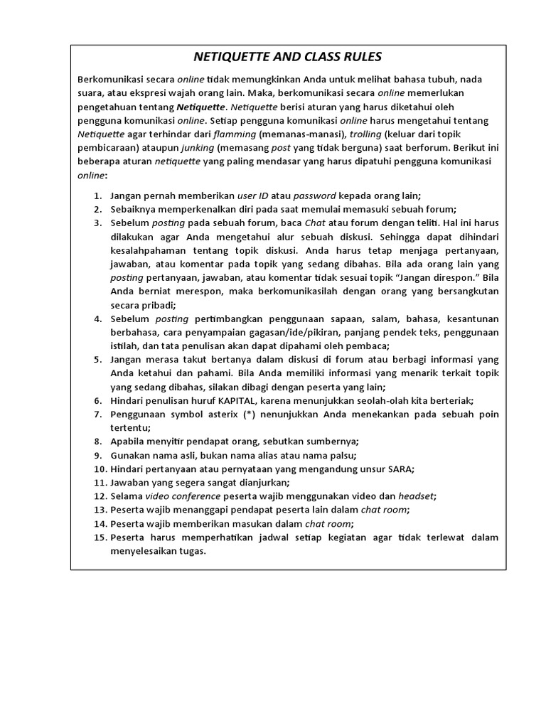 Netiquette and Class Rules | PDF | Karier & Perkembangan