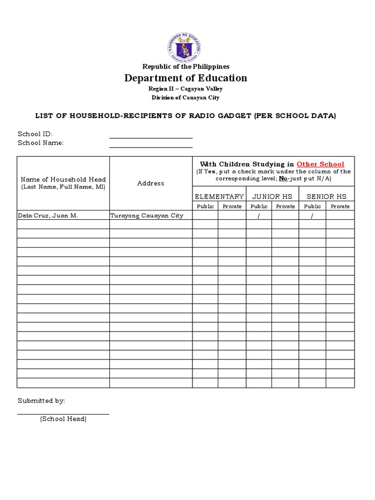 Template Household-Recipients | PDF