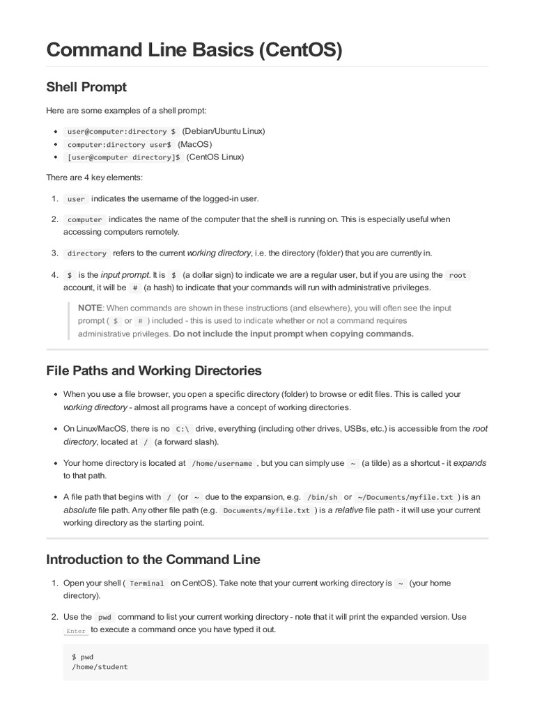 Command Line Basics (Centos) : Shell Prompt | PDF | Computer File ...
