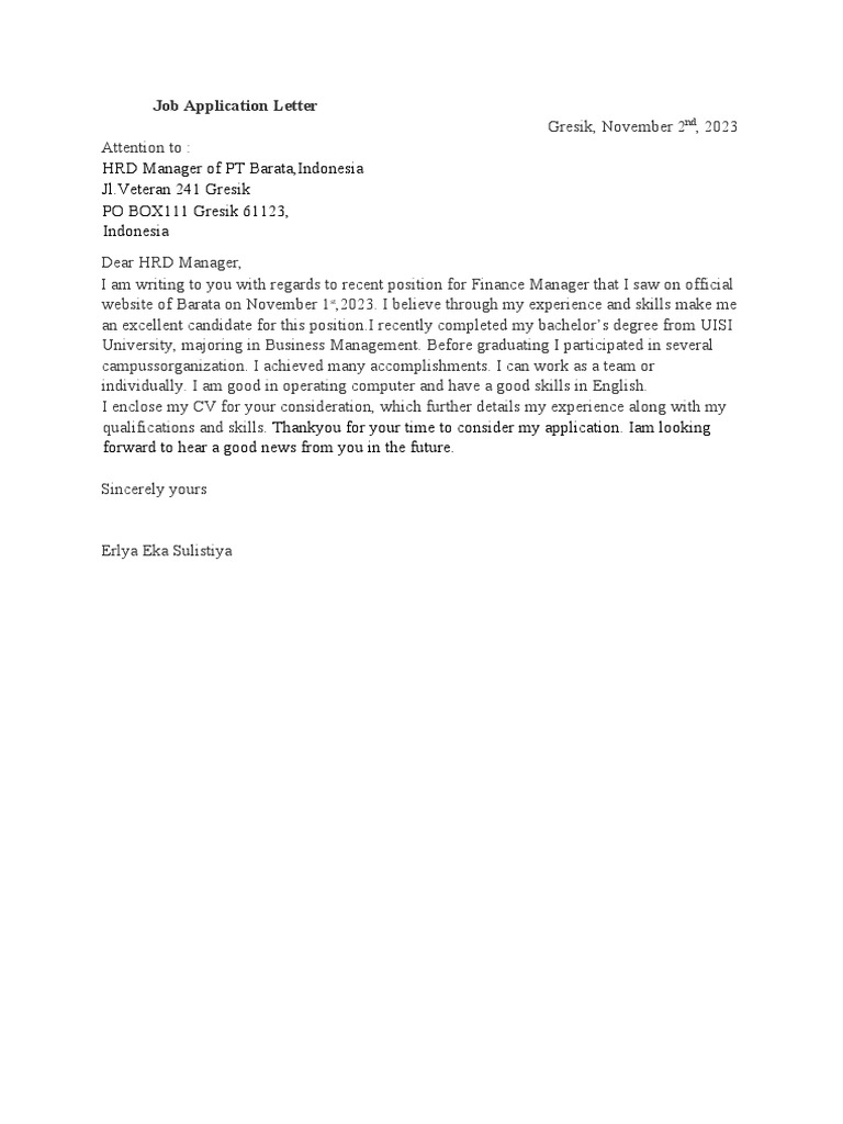 Job Application Letter | PDF