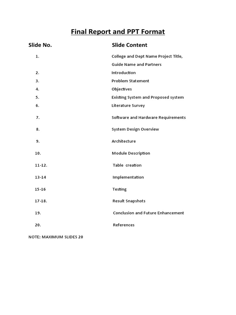Final Report And Ppt Format Slide No Slide Content Pdf Computers