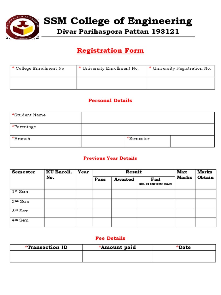 College Registration Form Template | PDF