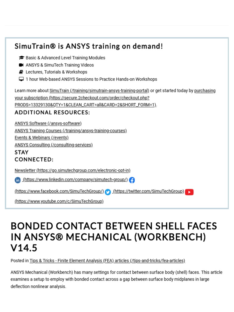 ANSYS Mechanical (Workbench) Tips - Bonded Contact Between Shell Faces ...