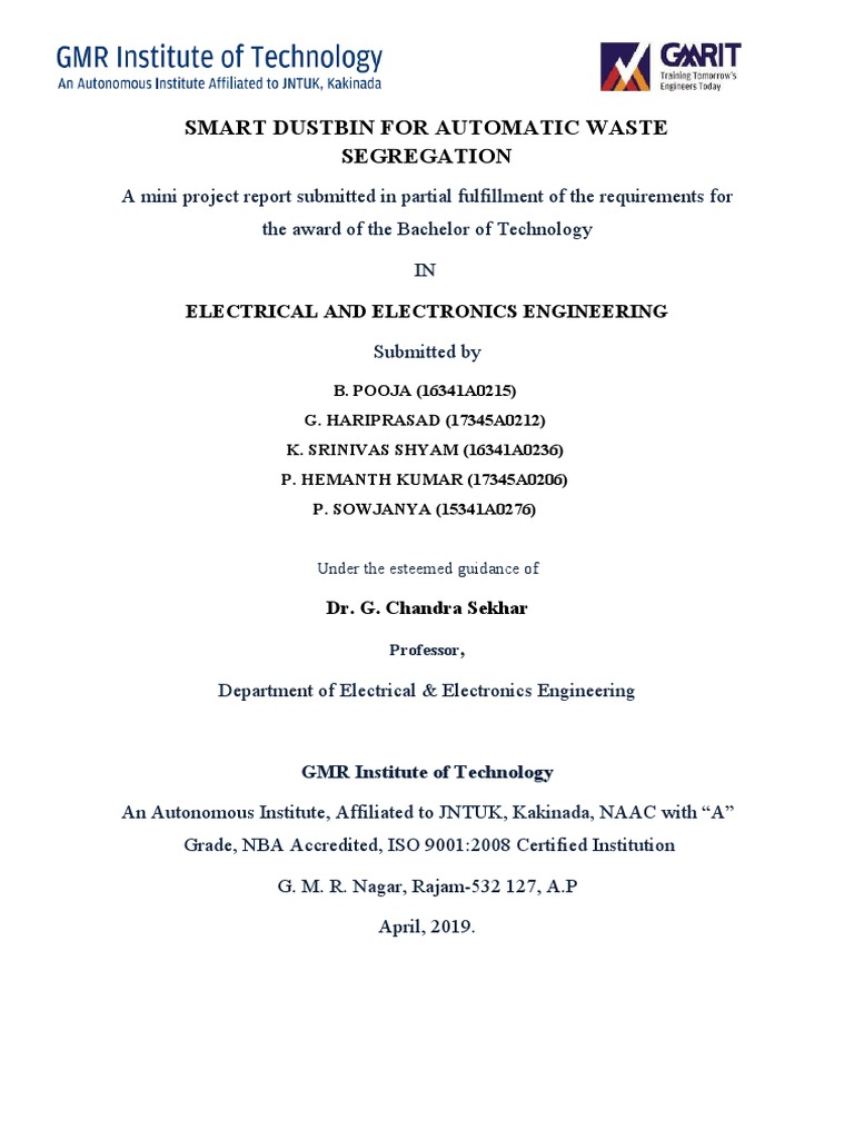 Smart Dustbin For Automatic Waste Segregation: Electrical and ...