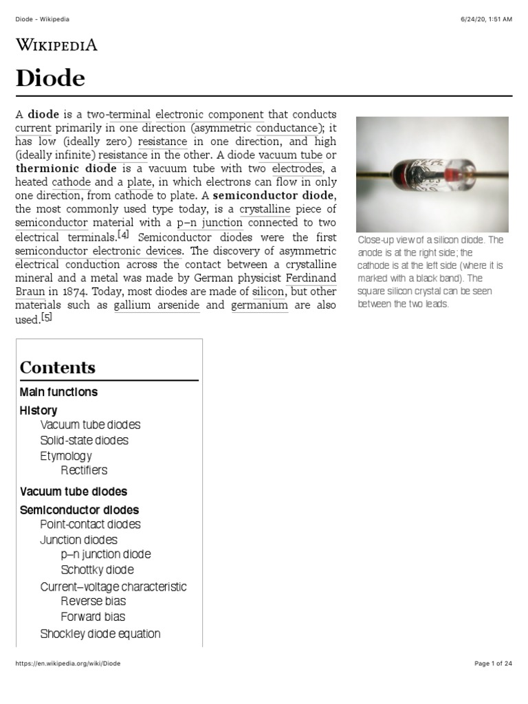 Diode: Thermionic Diode Is A Vacuum Tube With Two Electrodes, A | PDF ...