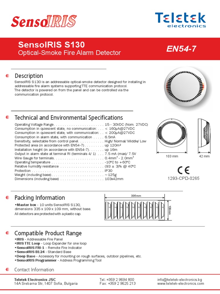 Sensoiris S130: Optical-Smoke Fire Alarm Detector | PDF | Electrical Components | Equipment