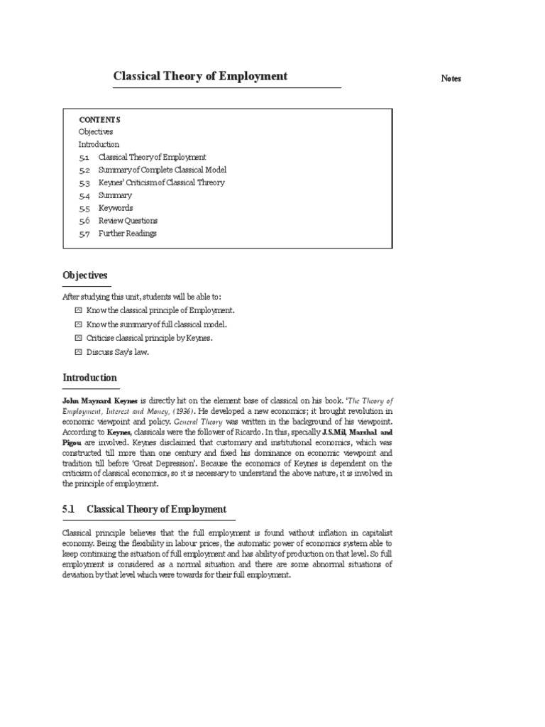 Classical Theory of Employment | PDF | Full Employment | Economics